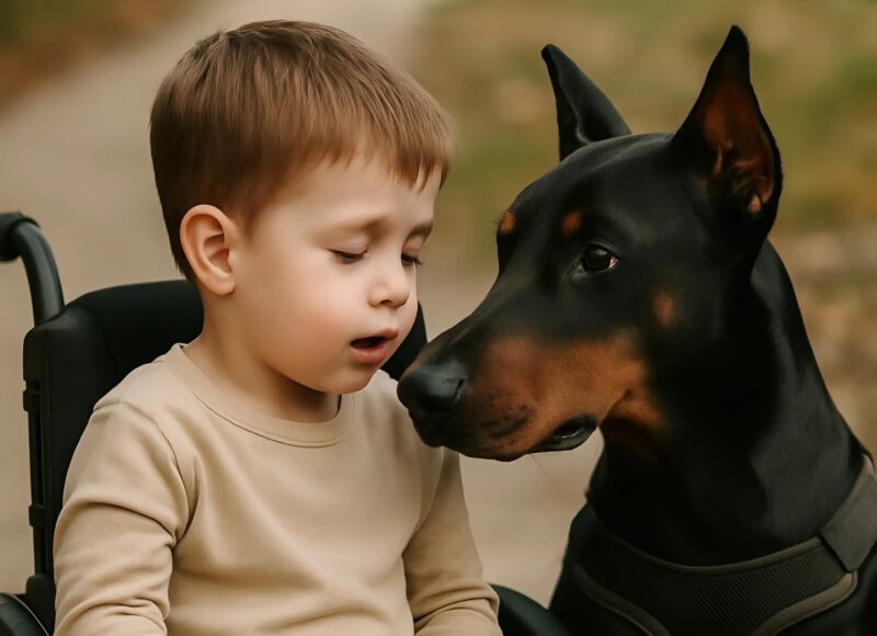 We left our disabled son with the Doberman, and half an hour later, we ...